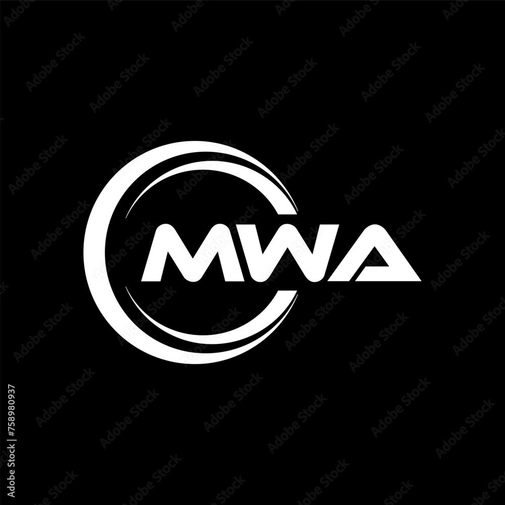 MWA letter logo design with black background in illustrator, cube logo ...