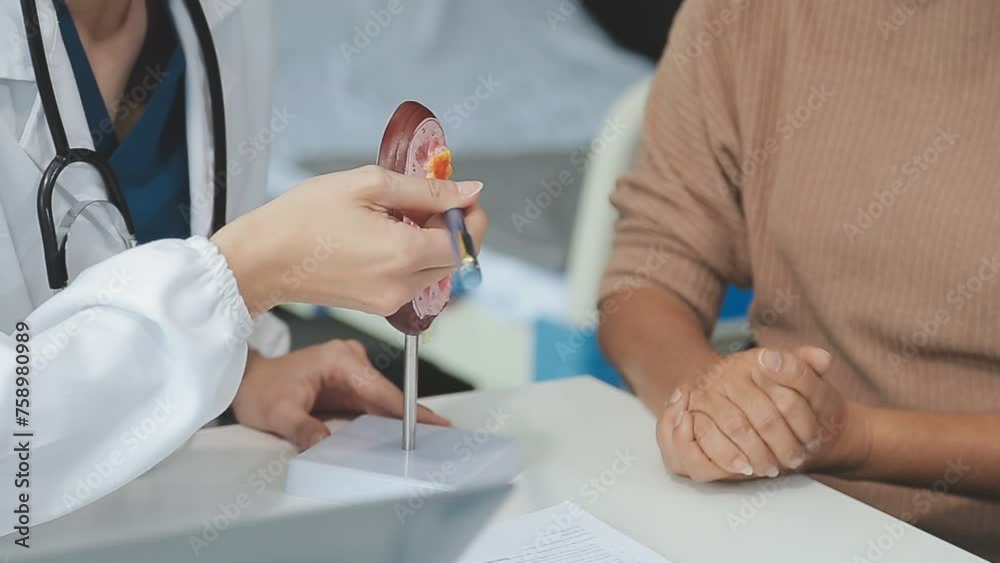 Doctor with human Pancreatitis anatomy model with Pancreas, Gallbladder ...