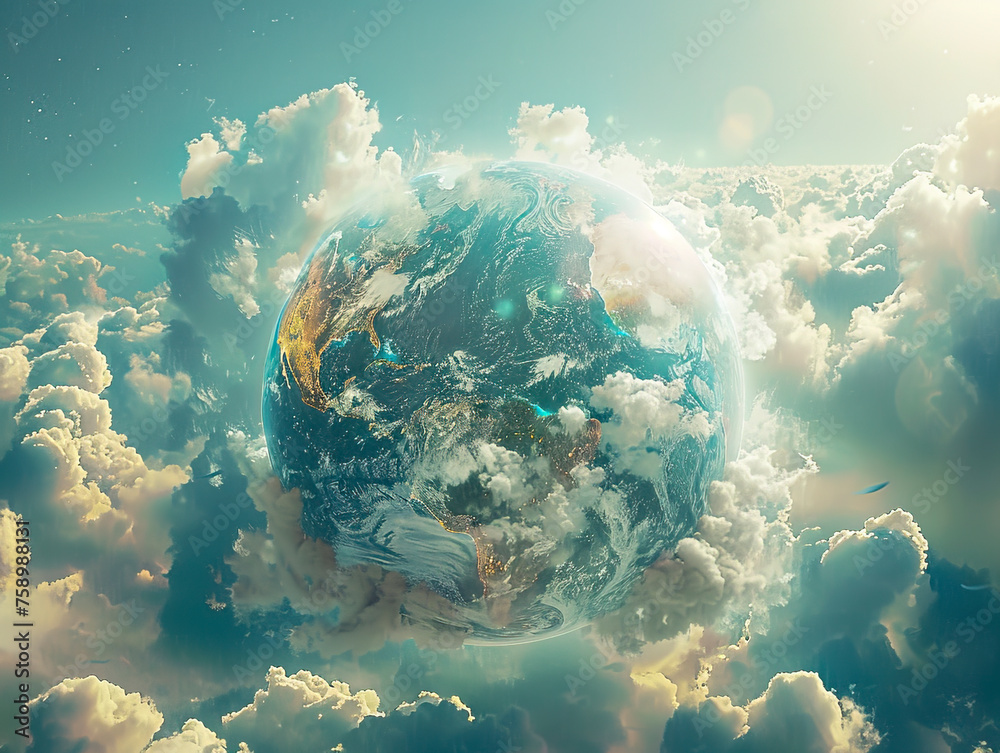 Realistic 3D Rendering of Earth from Space with Desaturated Tones and ...