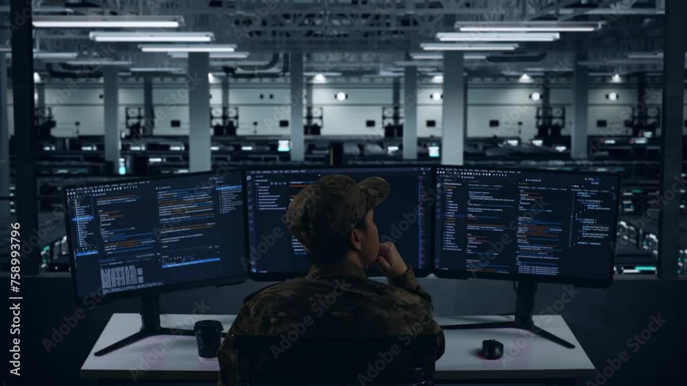 Back View Of Asian Military Thinking About Something While Write Code ...