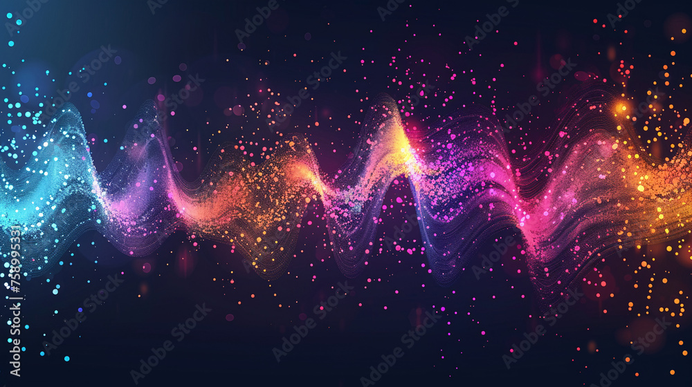 Abstract colorful sound wave with energy particles and light effect on ...