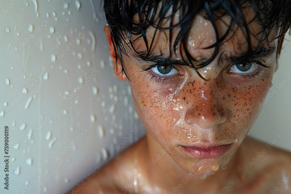 Sad child taking a shower. Child abuse concept Stock Photo | Adobe Stock