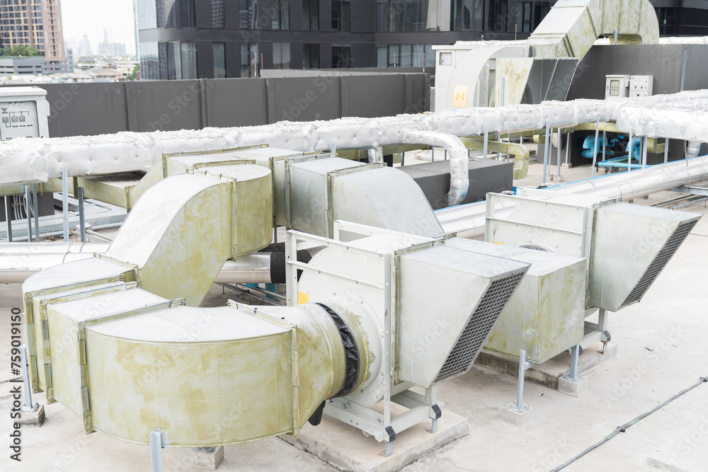Pipes cooling AHU for ventilation, Air conditioning. Pipes of HVAC air ...