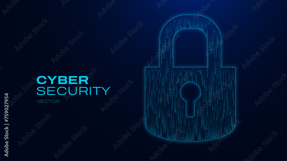 Abstract Lock Icon. Cyber Security Concept. Lock Symbol From Falling Binary Digits and Lines ...