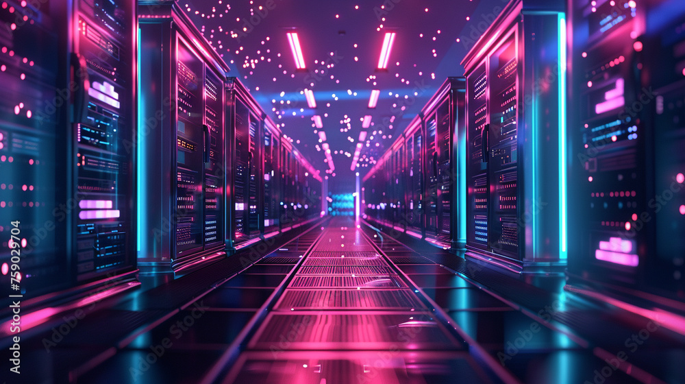 Data classification process visualized in a vibrant dynamic data center ...