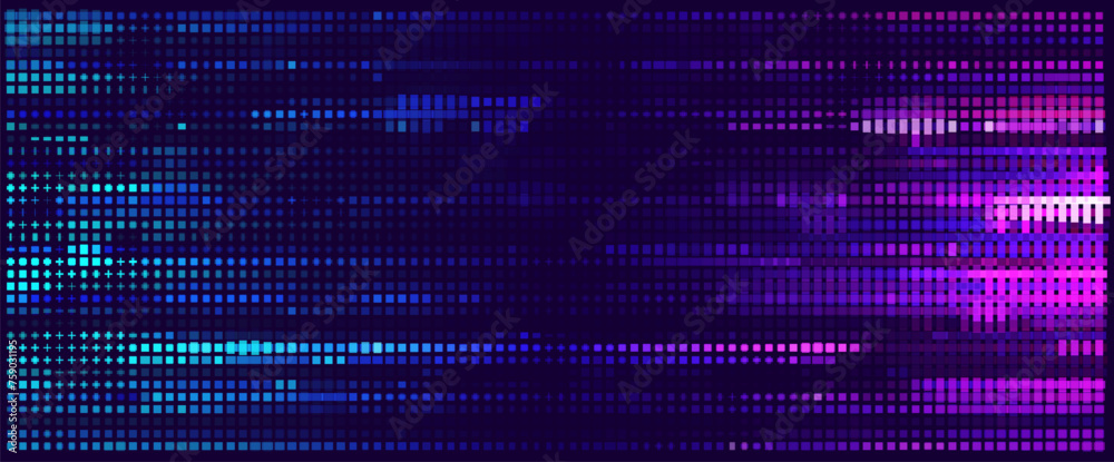 Wide Glitch Banner Background. Purple Cross Lines Pixels Design for ...