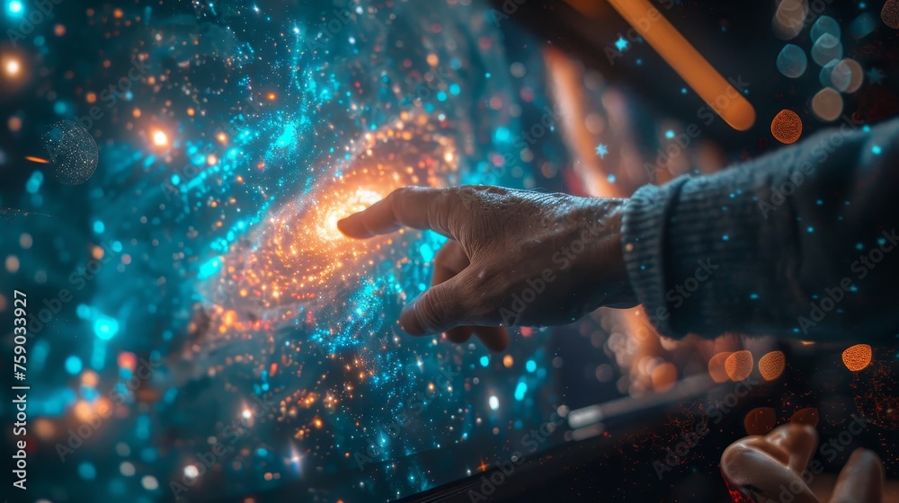 A hand reaching out to touch the dazzling edge of a stellar nebula ...