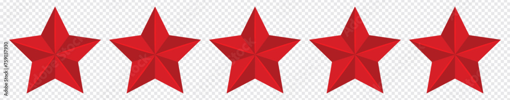 Five red stars with a 3D effect on a transparent background – Design of ...