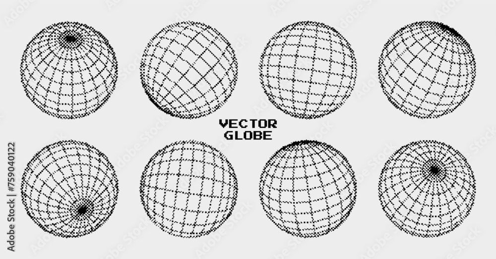 Pixel Dither 3D Sphere Wireframe Hologram HUD Design Elements Set. 3D ...