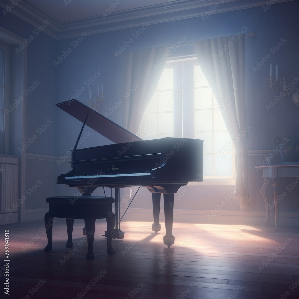 Creating a serene and harmonious scene of a piano being played in a ...