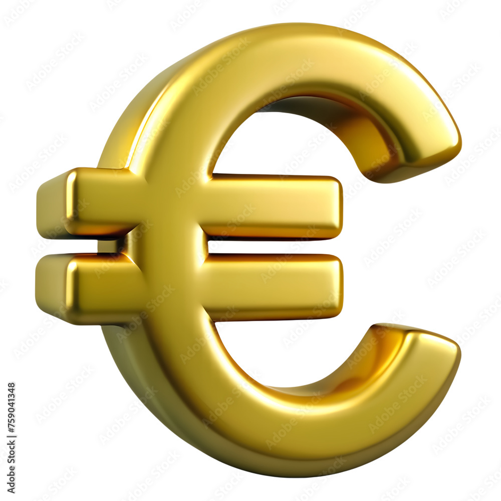 3d render of golden euro coin symbol isolated on png transparent ...