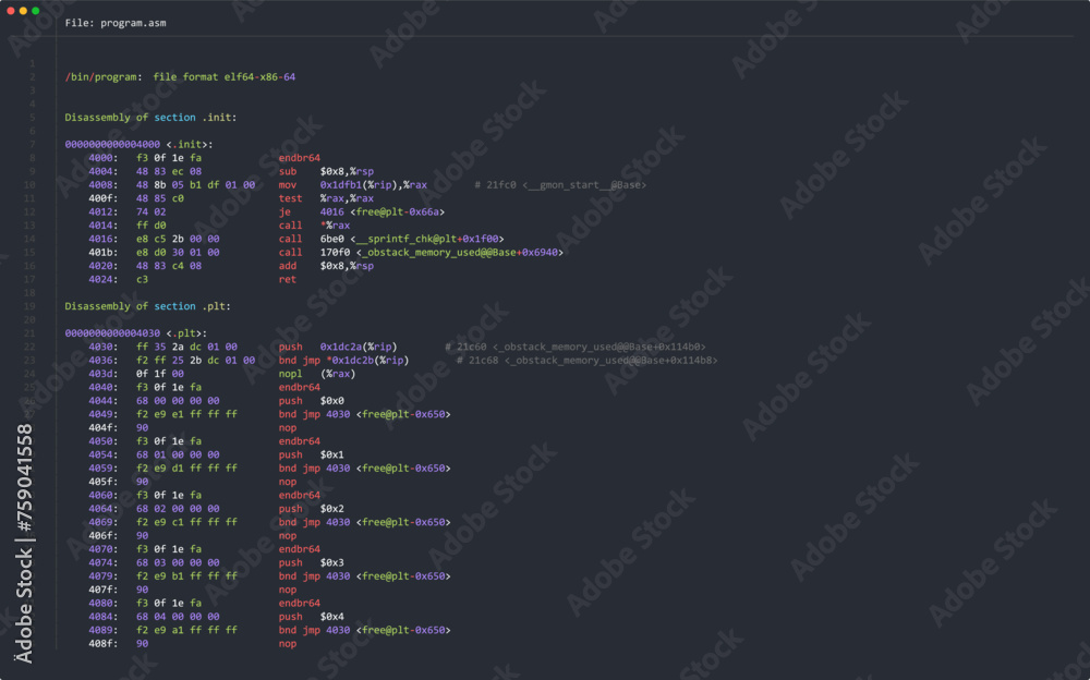 Assembly Code Programming Language Machine Code Program Hexadecimal Code Computer Memory