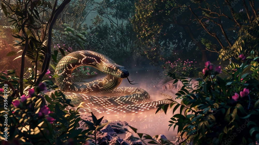 Reimagine the serpent in the Garden of Eden as a mesmerizing piece of AI-generated art Stock ...
