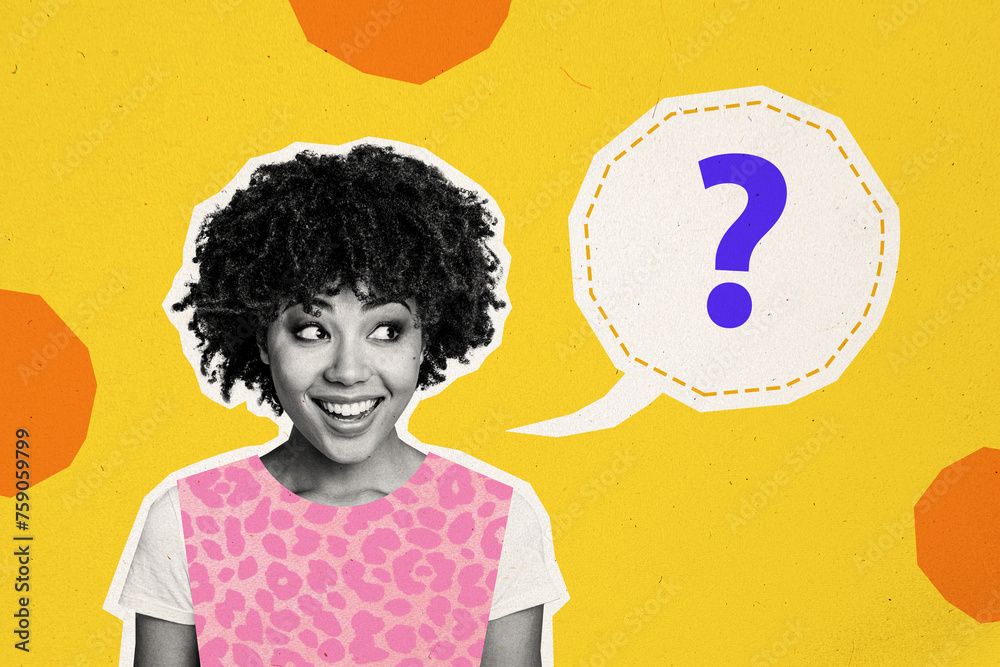 Composite photo collage of young stupid american woman ask question ...