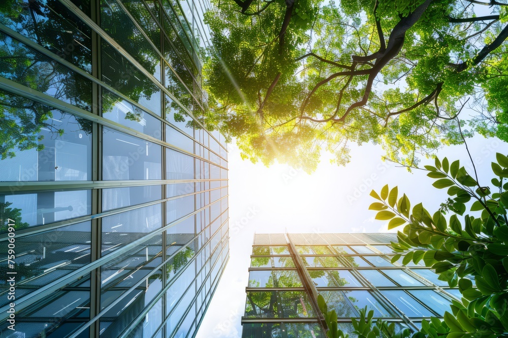 Sustainable green buildings in modern cities, sustainable glass office ...