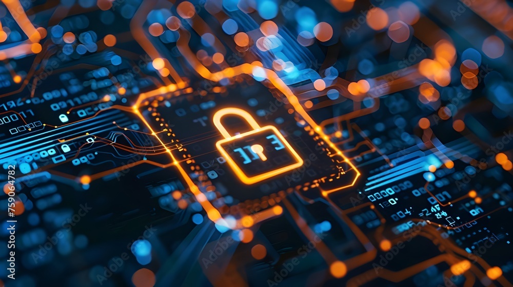 Cybersecurity Concept with Digital Lock and Code background Stock ...
