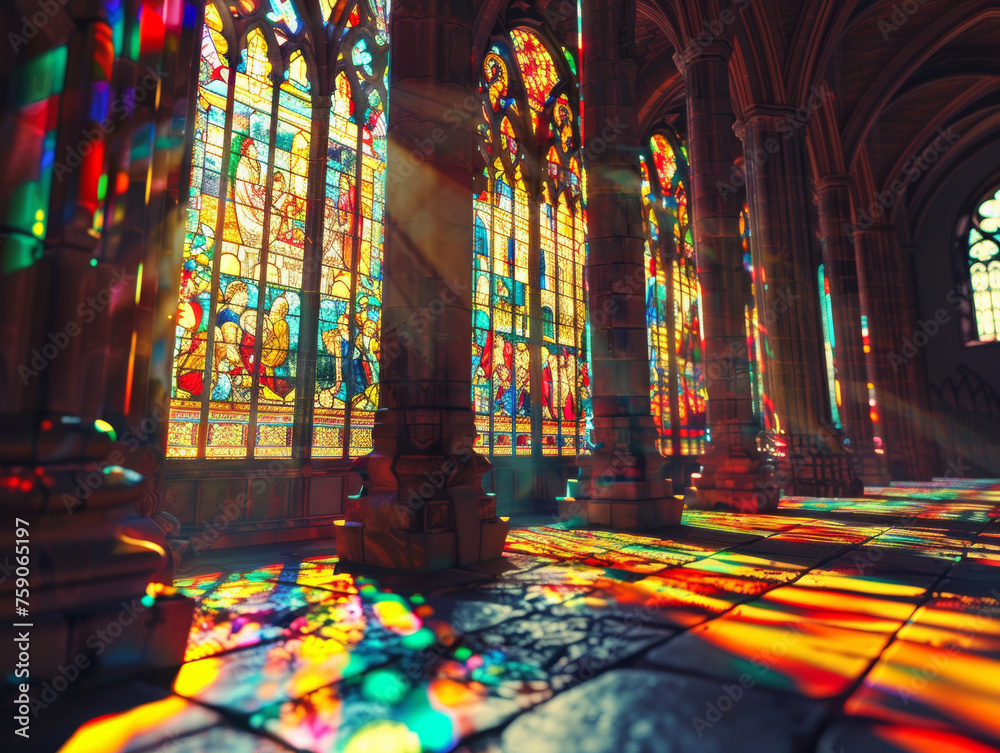 The image showcases stunning stained glass windows with an array of ...