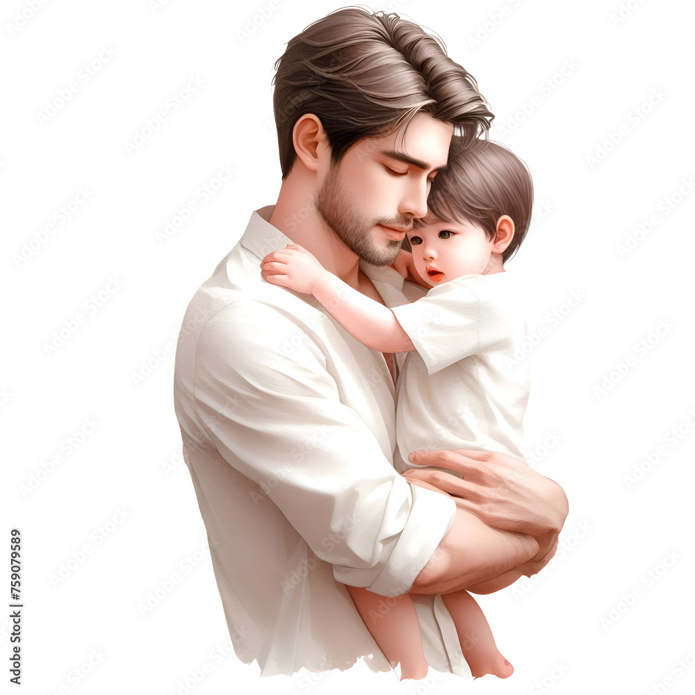 Watercolor Father's day Clipart Dad with Kid PNG i love Father Daddy ...