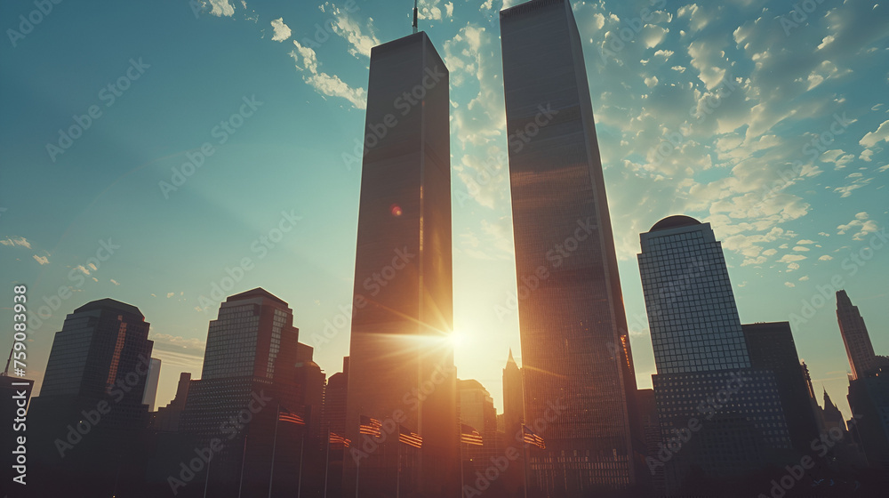 Tragic event of 9/11 on the World Trade Center's twin towers. World ...