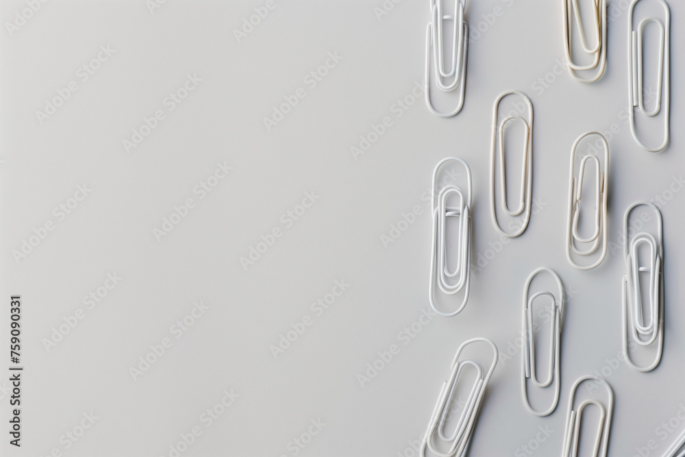 minimalist arrangement of paper clips on a pristine white surface, with ...
