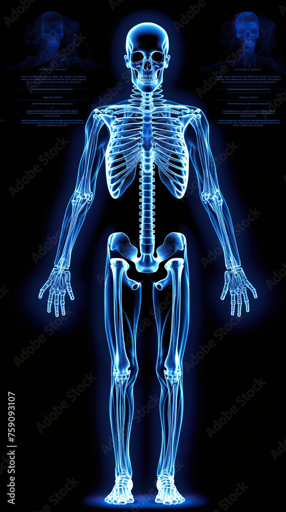 Full Body Scan showing skeleton digitally on screen, futuristic digital ...