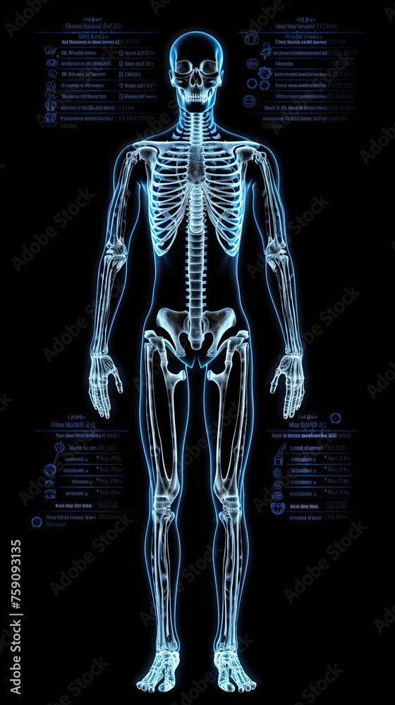Full Body Scan showing skeleton digitally on screen, futuristic digital ...