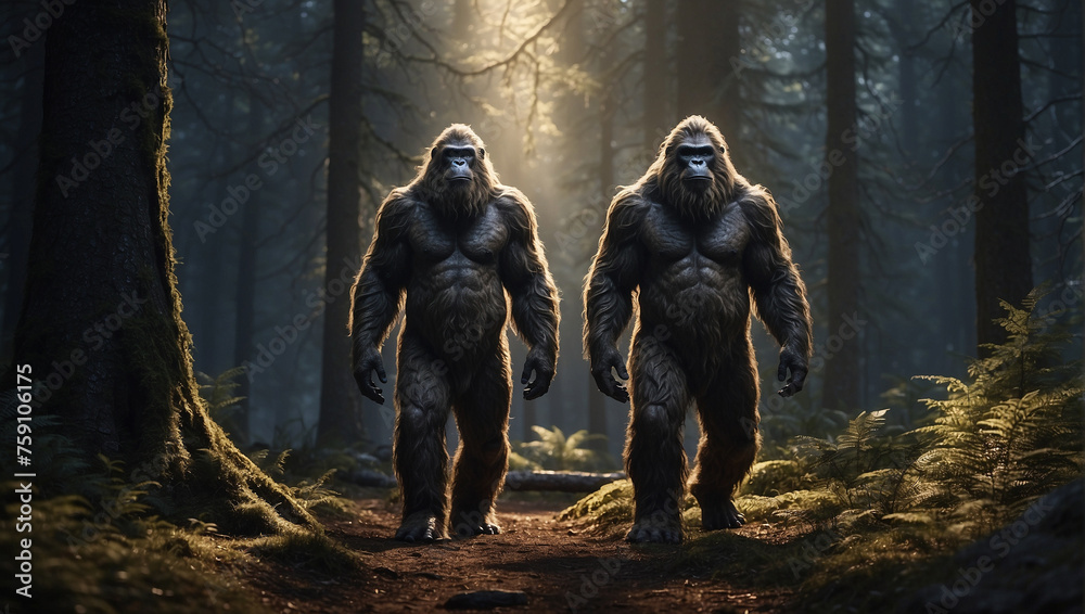 Bigfoot sasquatch moody lighting in a dark forest best Stock Photo ...