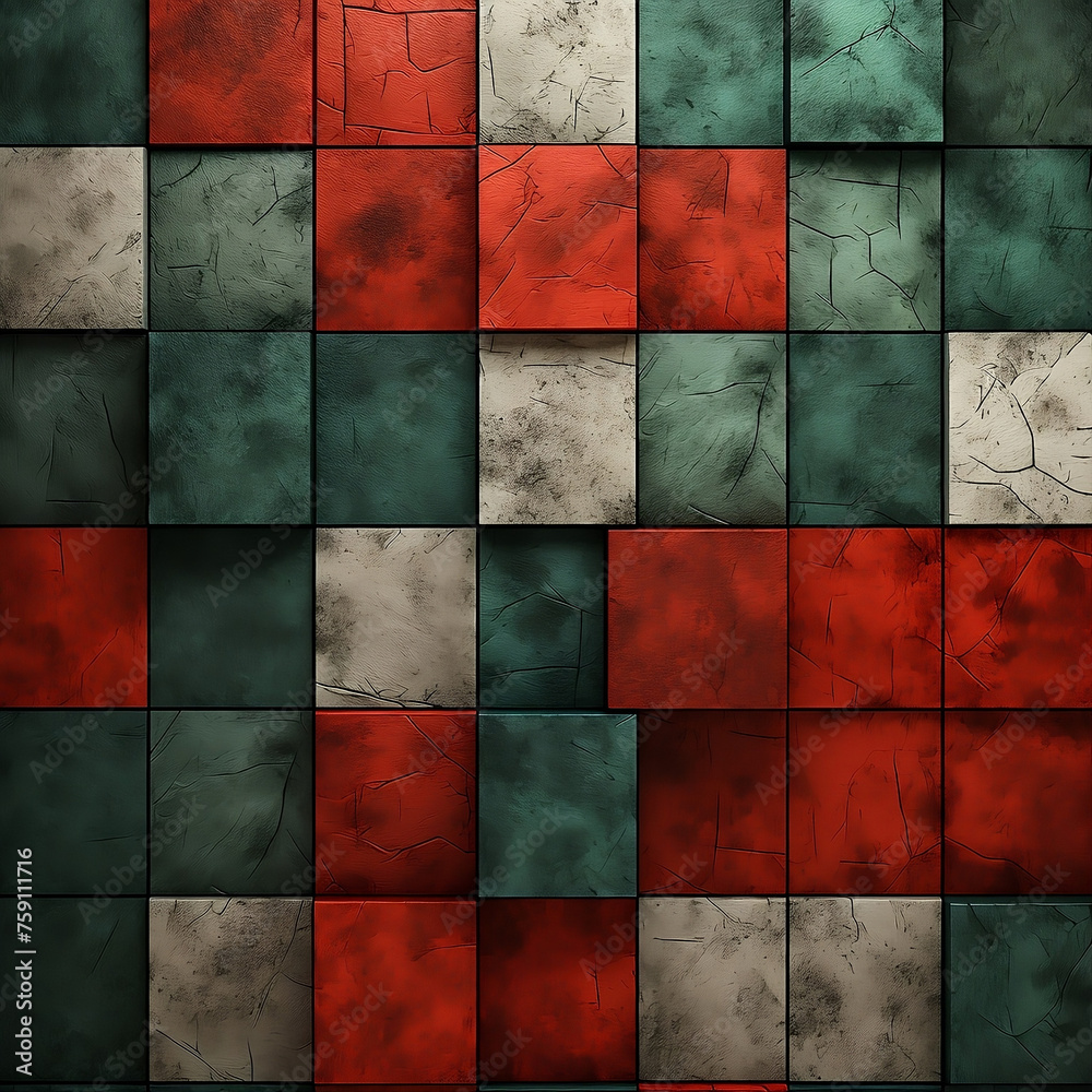 Red and green color blocks on a stone texture background of dark red ...