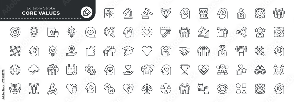 Set of line icons in linear style. Series - Core values. Positive ...