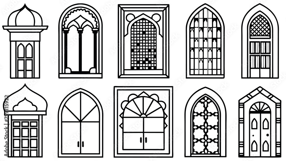Set of vector Islamic door and window shapes. Arabic vintage arch ...