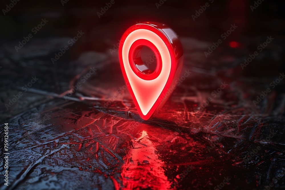 Neon glowing red Location pin icon, symbol, sign. Glowing neon light ...