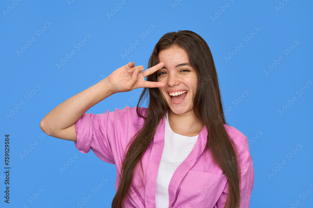 Happy pretty gen z Latin young woman, smiling freckled Hispanic ...