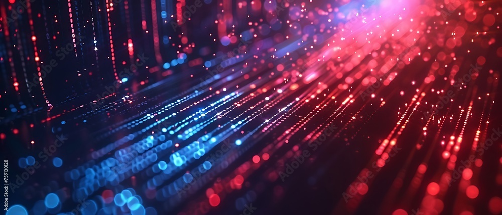 Data technology background. Big data visualization. Flow of data in red ...