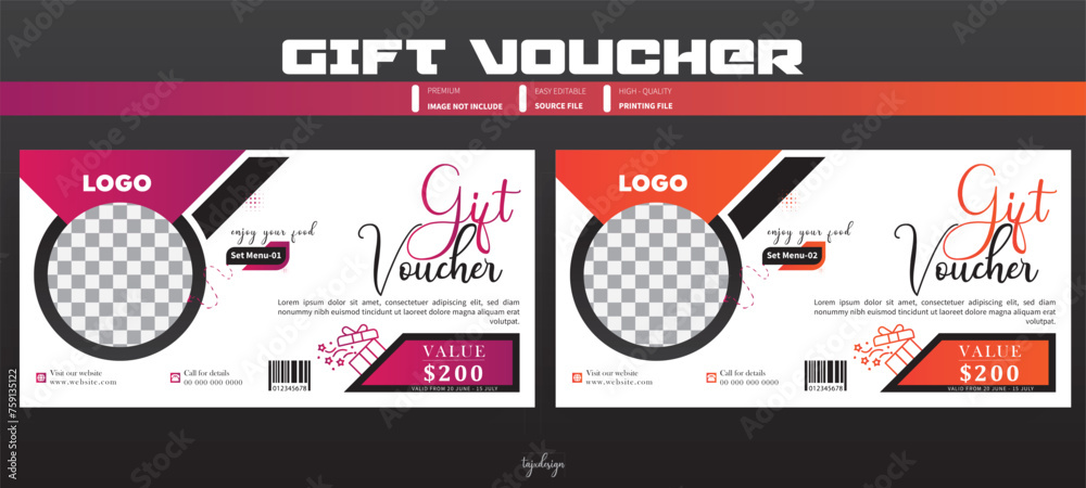 Food relative Gift Voucher template design for restaurant promotion ...