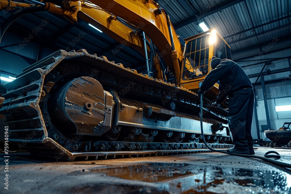 Skilled technician replacing the track on a large even lighting of a ...