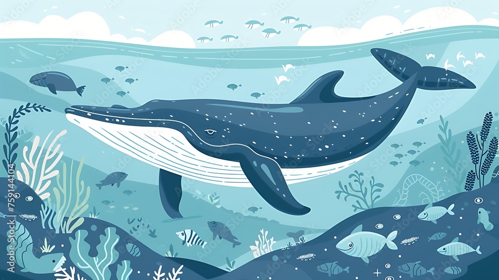 Clean Ocean Infographic: Whale in a ocean with clean water, happy ...