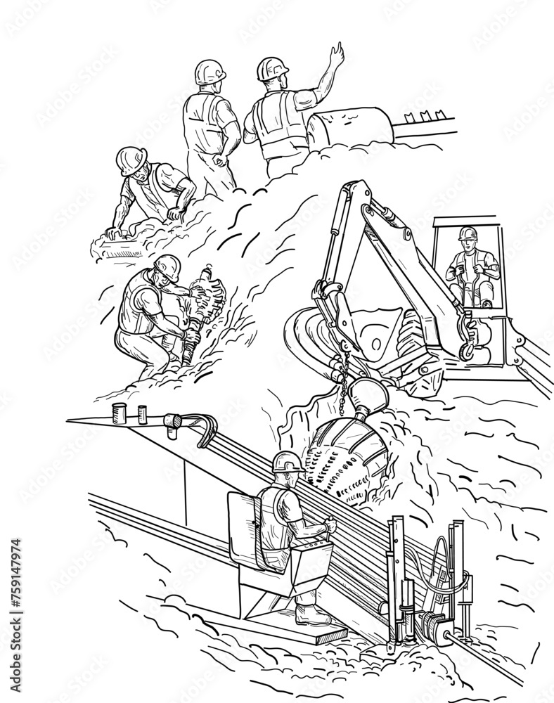 Drawing sketch style illustration of horizontal directional drilling ...