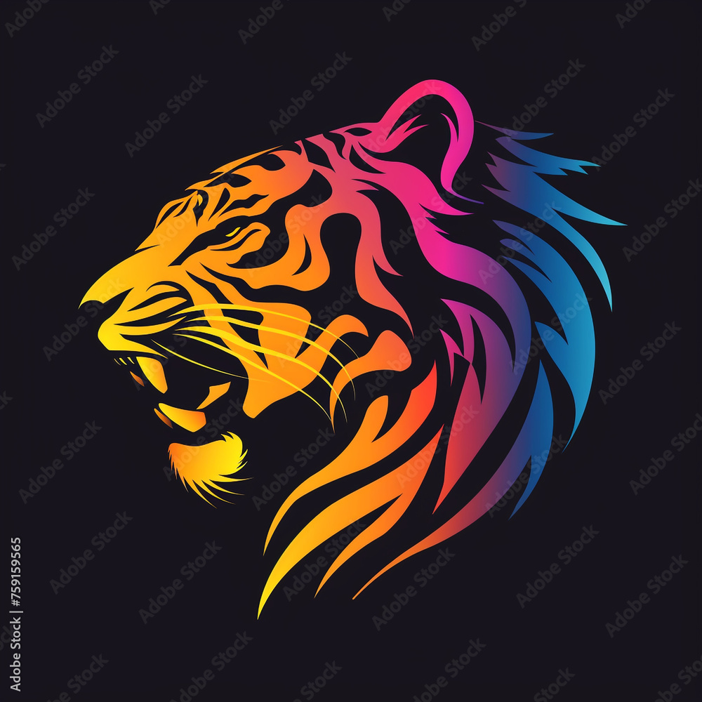 create a gaming logo of tiger, bold colors of cyan сreated with ...