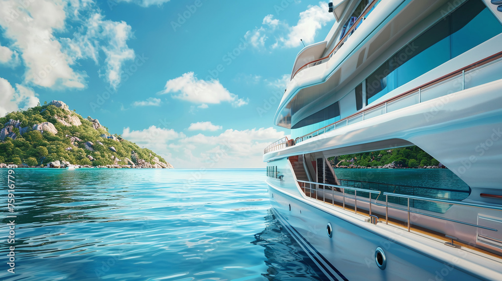 Amazing view from boat over clear sea water lagoon. Luxury travel ...