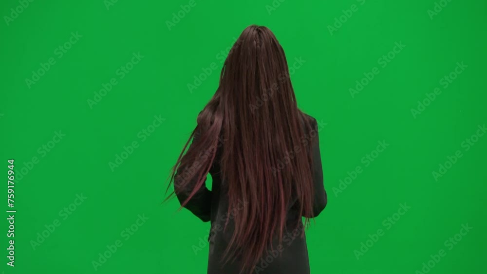 Female reporter isolated on chroma key green screen background. African ...