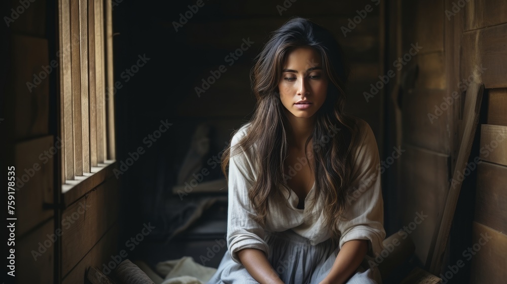 Woman in deep sorrow and tears, facing life difficulties, mental ...