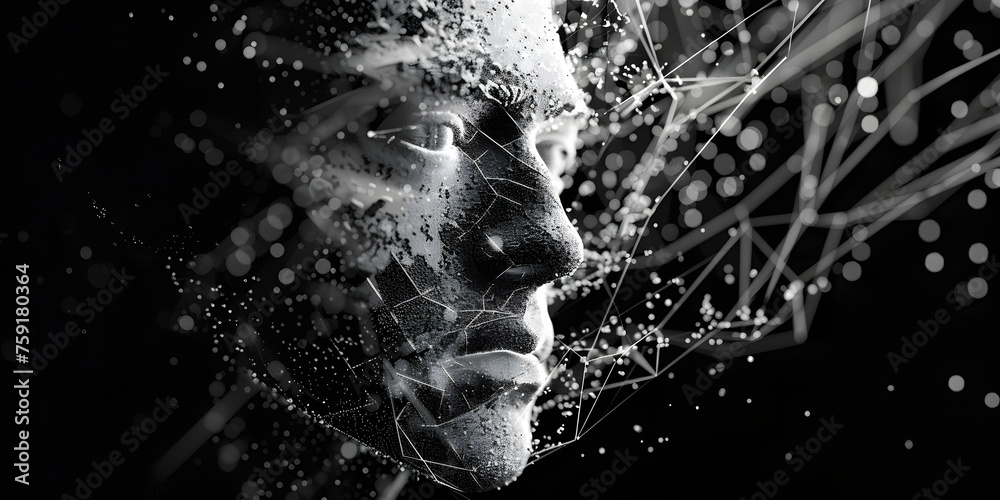 Ultra-modern 3D line art of a face, with the lines gradually dissolving ...