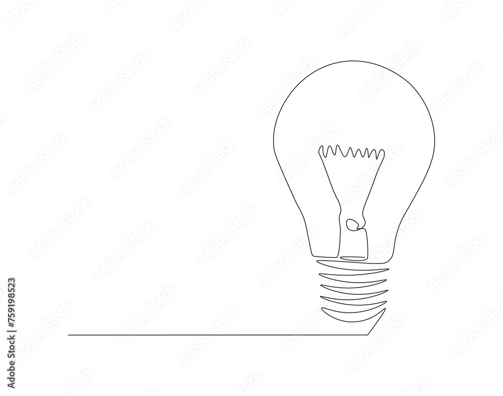 Continuous Line Drawing Of Bulb Lamp. One Line Of Electric Light Bulb ...