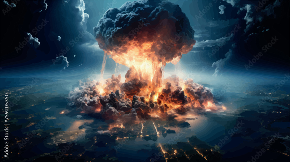 Big explosion with smoke and ash. Eruption. Explosion of a nuclear bomb ...