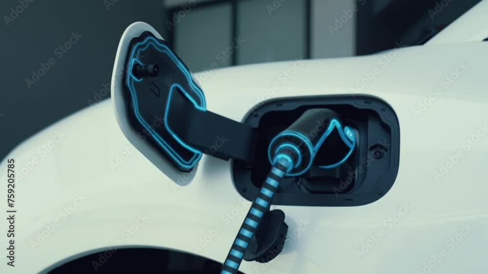 Electric car recharging from home charging station by futuristic EV ...