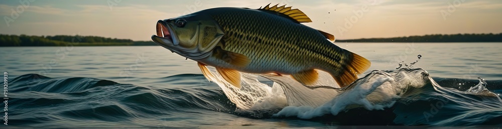 bass fishing banner panorama for website background, bass fish banner ...