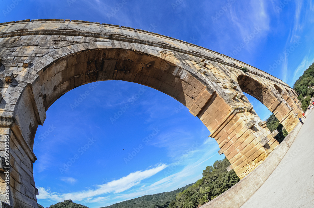 Historic Roman bridge Pont du Gard over Gard river near Vers-Pont-du ...