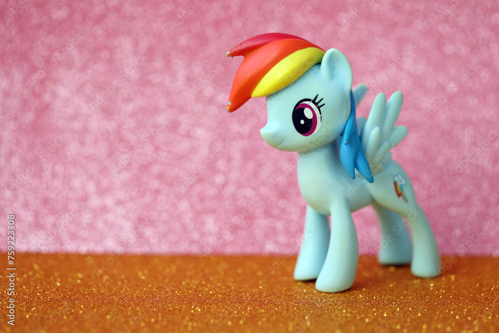 TERNOPIL, UKRAINE - JULY 7, 2023 Old toy with character from My Little ...