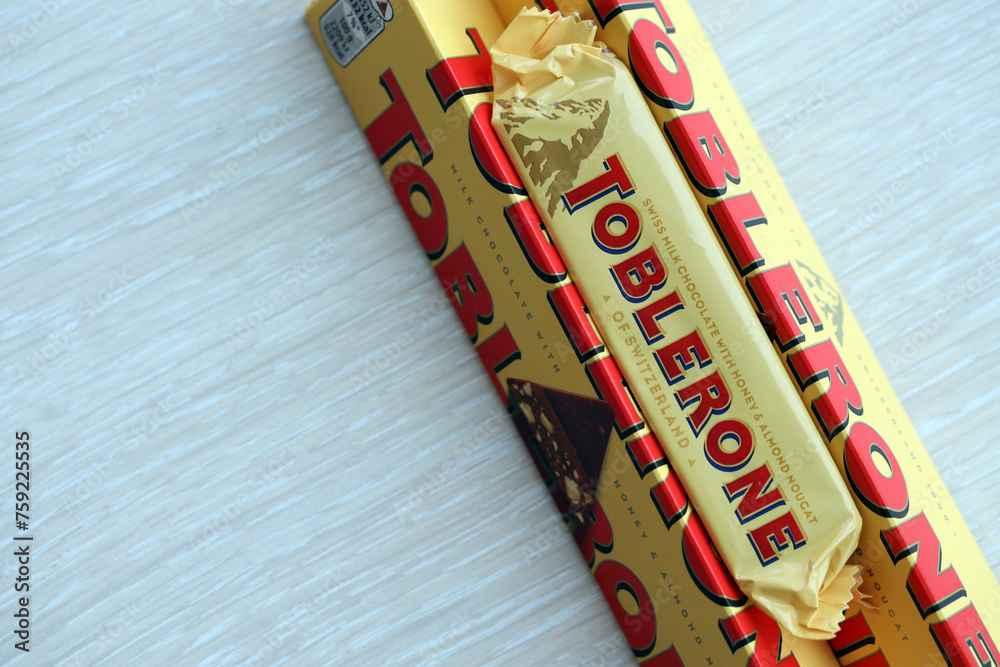 KYIV, UKRAINE - OCTOBER 31, 2023 Yellow Toblerone Chocolate Bar ...
