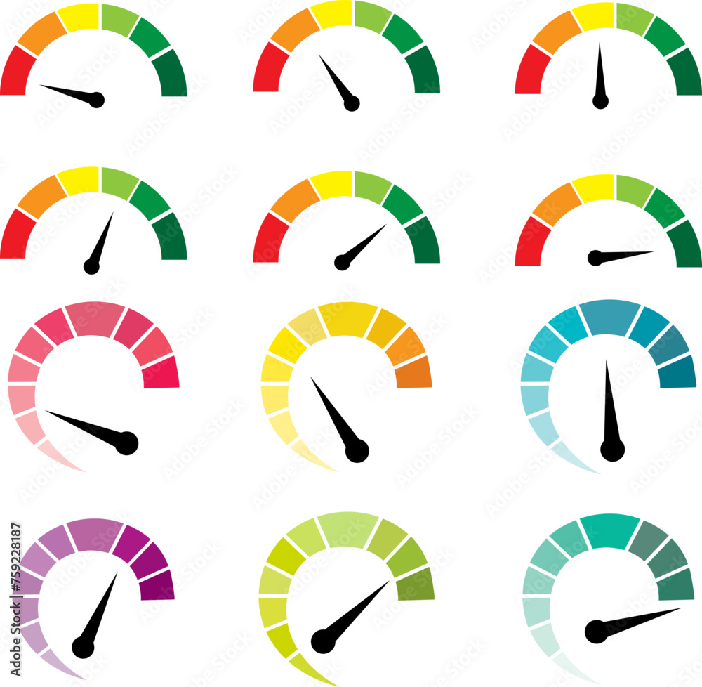 Speedometer gauge meter iconset Scale, level of performance. Speed ...